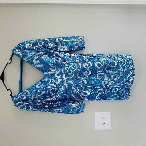 Alyce Paris | Dresses | Blue Silver Alyce Paris 34 Sleeve Cocktail Mini ...